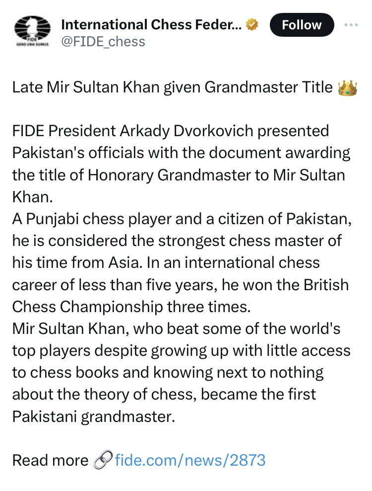 Mir Sultan Khan: The New Chess Grand Master who passed away in 1966 – ekoshapu